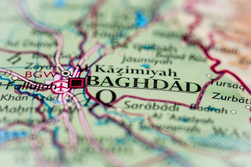 Baghdad, Iraq Highlighted on a World Map Stock Photo - Image of ...