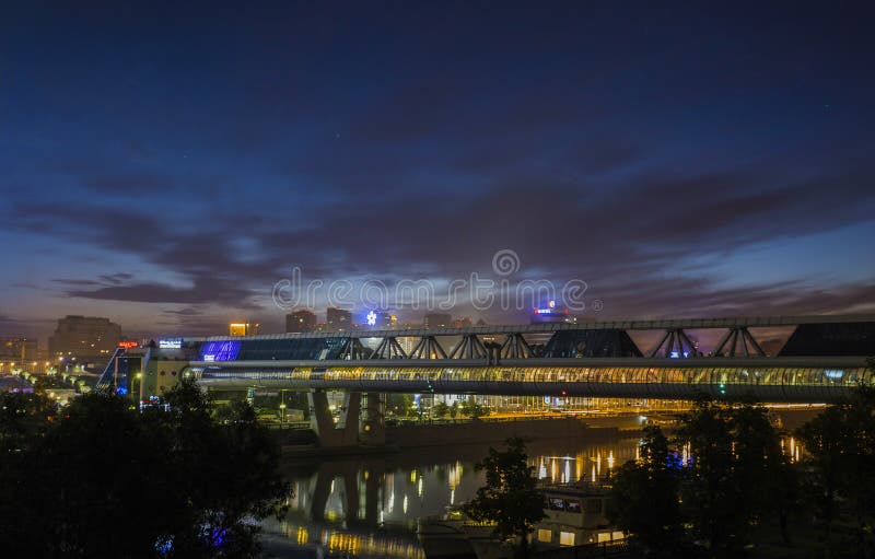 Bagration Bridge at night editorial stock photo. Image of moscow - 55556558