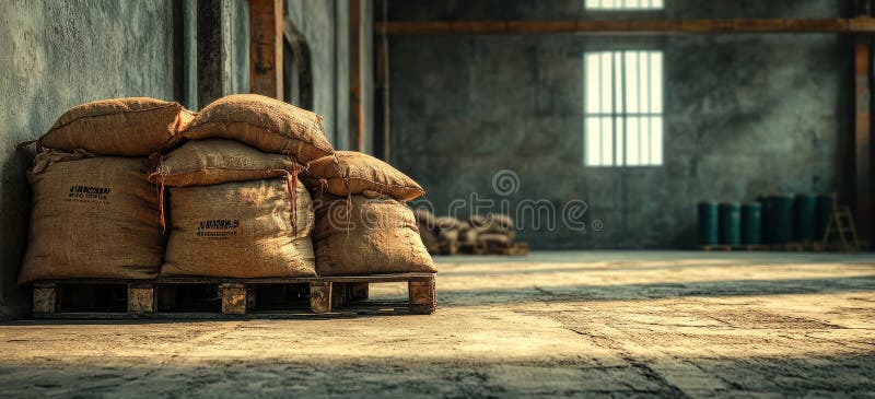 Bags of Corn or Rice are Stored in a Storage Facility Warehouse Stock ...