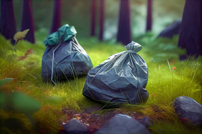 Bags of Garbage are Lying on the Grass. Generative AI, Generative, AI ...
