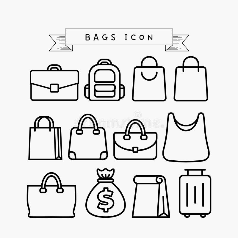 Set of Bag Outline Icons Illustration in Various Categories Stock ...