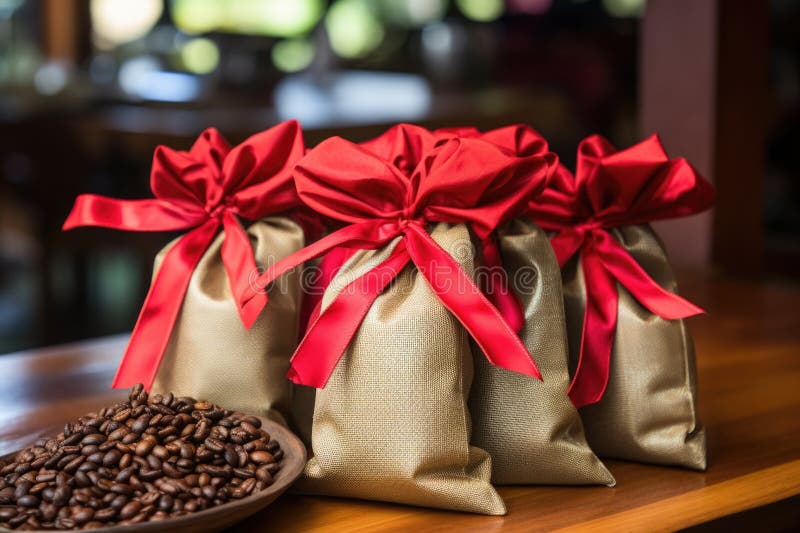 Bags of Local Coffee Beans Tied with Bow Stock Illustration ...