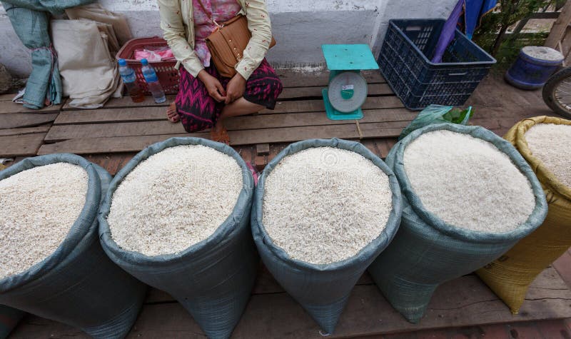 Bags of rice stock image. Image of trafficking, asia - 65846483