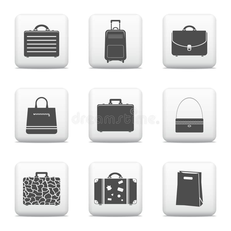 Bags and suitcases icons stock vector. Illustration of collection ...