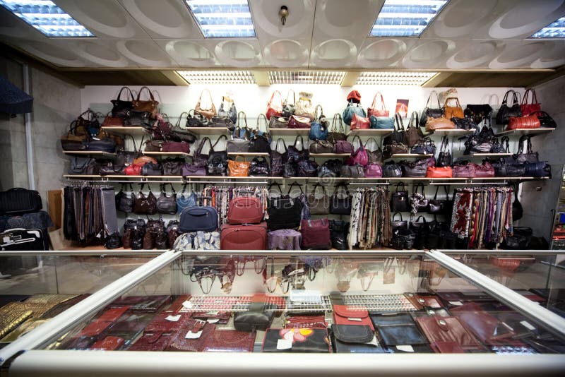 Bags, Suitcases, Purses and Scarfs in Shop Stock Image - Image of sales ...