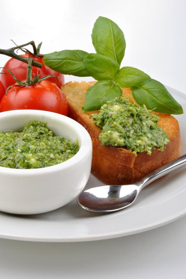 Baguette As Snack with Homemade Fresh Pesto Stock Photo - Image of ...