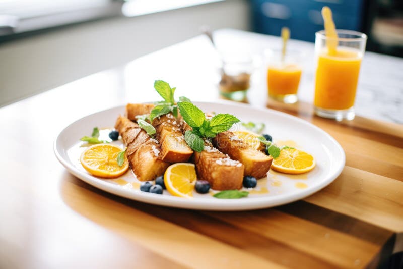 Baguette French Toast on a Breakfast Plate Stock Photo - Image of plate ...