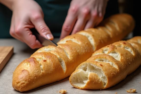 Baguette Slice Procedure stock illustration. Illustration of cooking ...