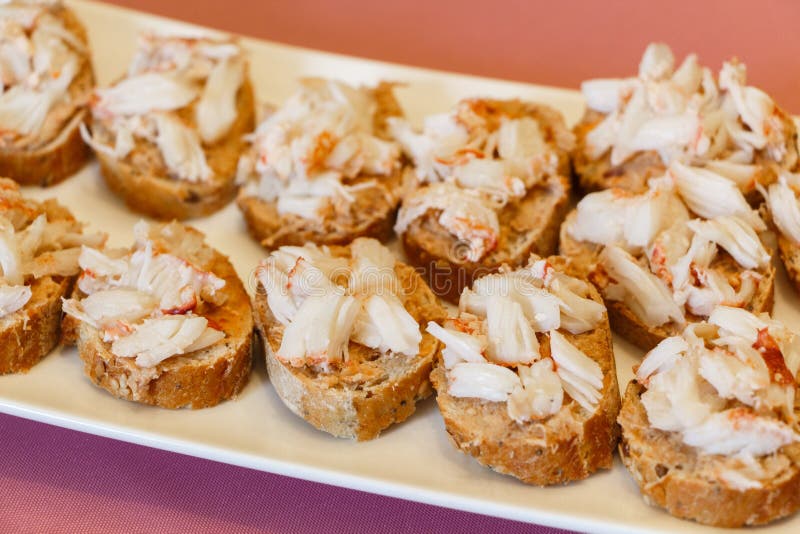 Baguette Toast with Lobster Pieces Stock Photo - Image of bread ...