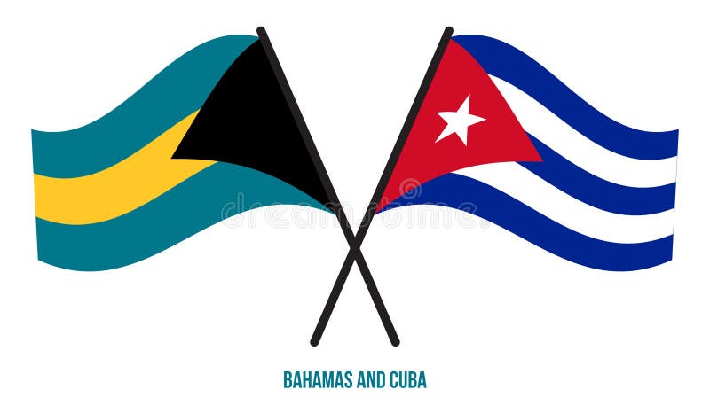 Bahamas and Cuba Flags Crossed and Waving Flat Style. Official ...