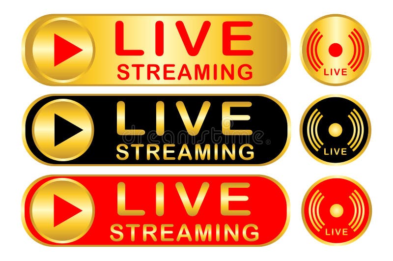 Live Streaming Icon Set. Gold, Black and Red Colour, Signs of Live ...