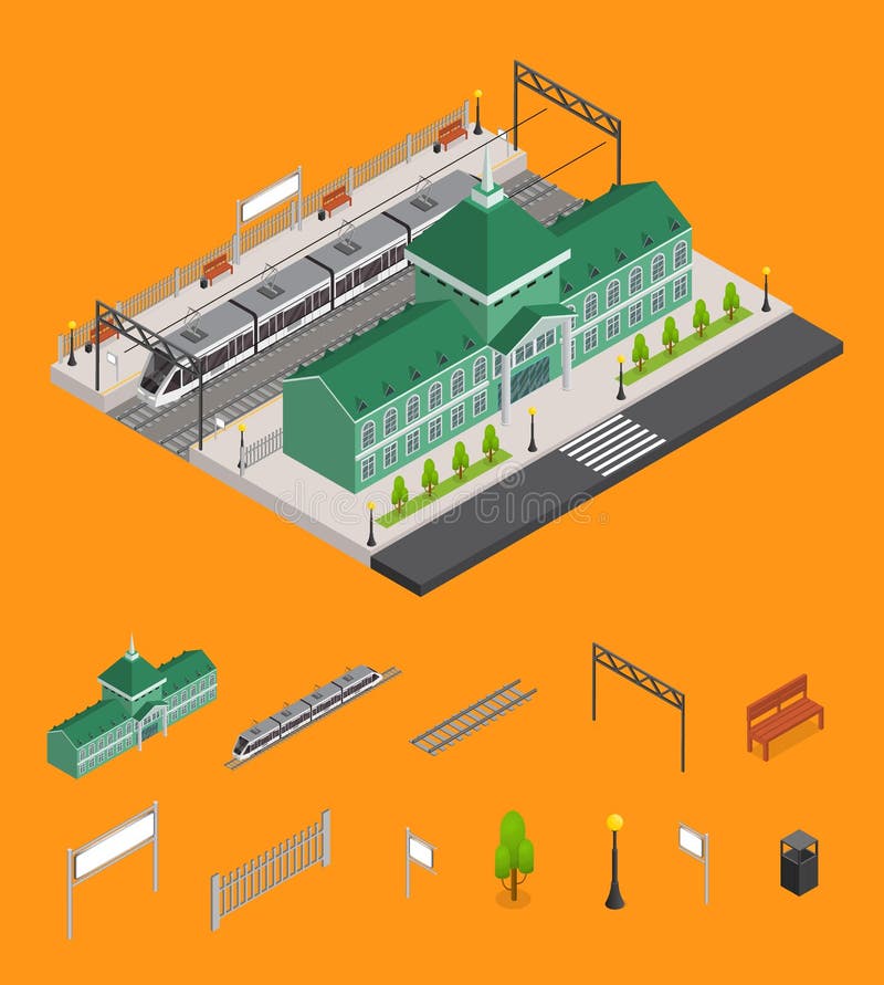 Bahnhof, Plattform Und Zug Isometrisch Vektor Vektor Abbildung ...