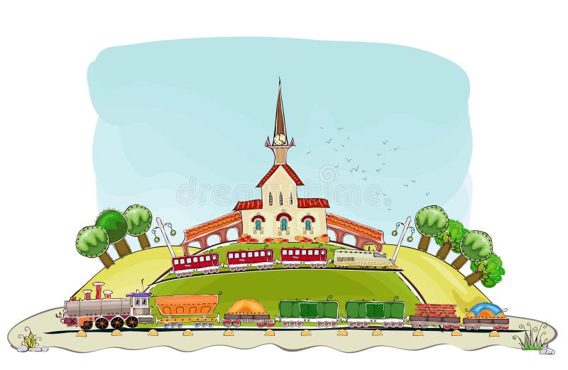 Bahnhofs- Und Zugillustration Vektor Abbildung - Illustration von ...