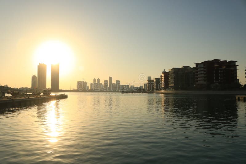 Bahrain Arabic Dhow at Sunset Stock Photo - Image of architecture, arab ...