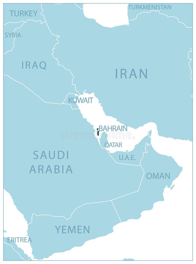 Bahrain - Blue Map with Neighboring Countries and Names Stock ...