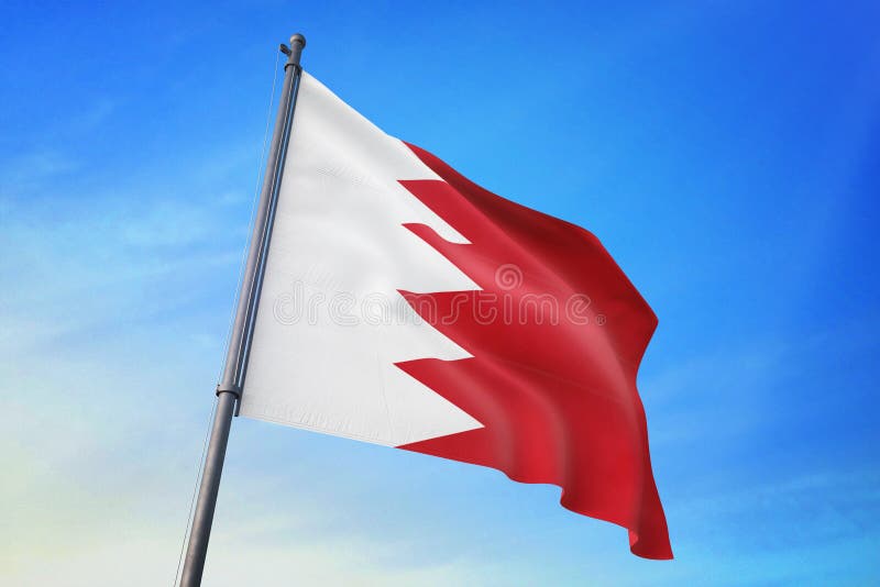 Bahrain Flag Waving on the Blue Sky 3D Illustration Stock Illustration ...