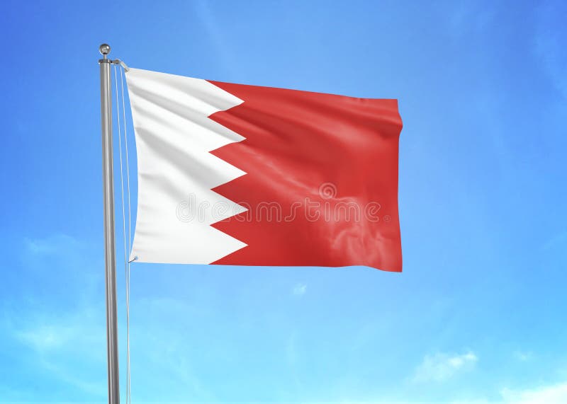 Bahrain Flag Waving Sky Background 3D Illustration Stock Illustration ...