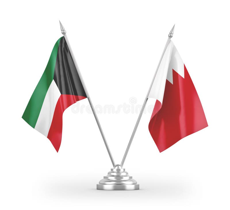 Bahrain and Kuwait Two Flags on Flagpoles and Blue Sky Stock Image ...