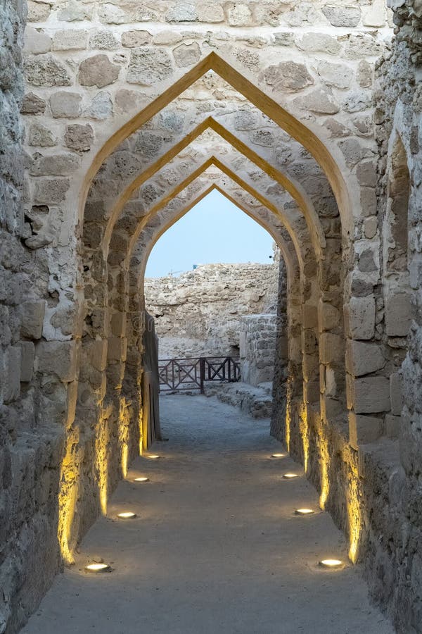 Illuminated Corridor Archway Symmetry Architectural Design Stock Photos ...