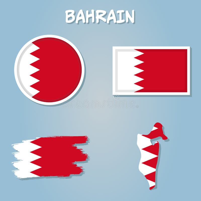 Bahrain Map Including Map with Reflection, Map in Flag Colors, Glossy ...