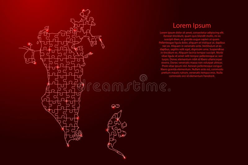 Bahrain Map from Red Pattern Composed Puzzles and Glowing Space Stars ...