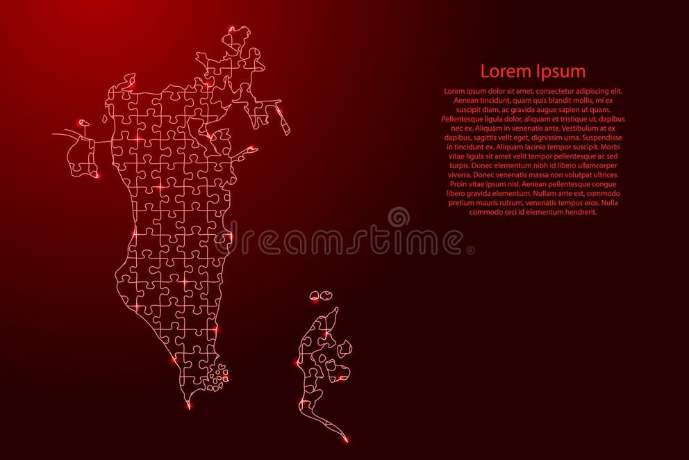 Bahrain Map from Red Pattern Composed Puzzles and Glowing Space Stars ...