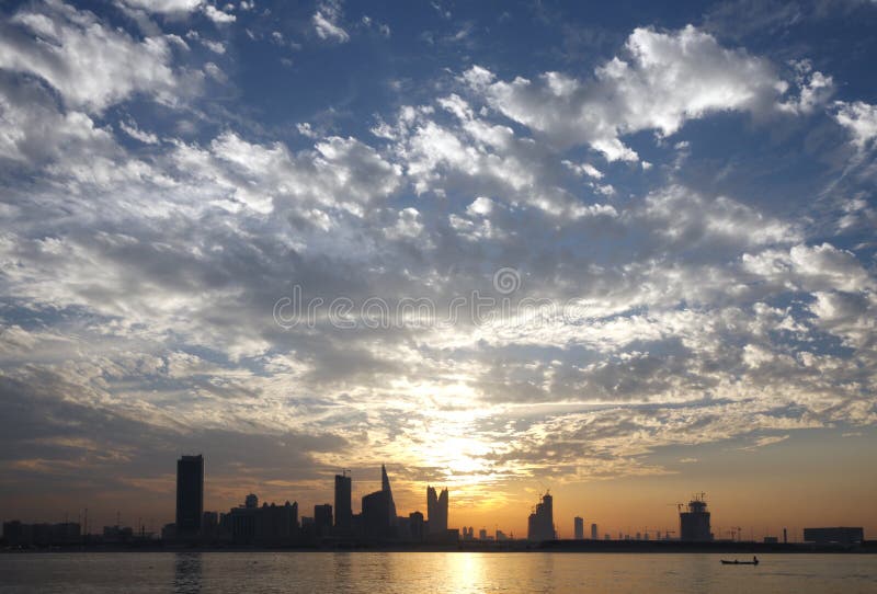Bahrain Skyline & Beautiful Cloud Pattern Observed during Sunset Stock ...