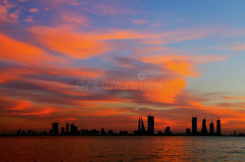 Bahrain Skyline with Beautiful Sky during Sunset Stock Image - Image of ...