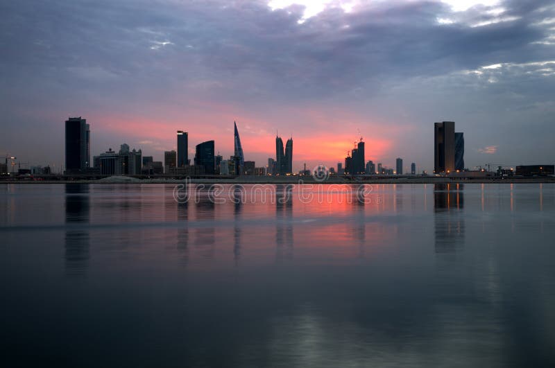 Bahrain Skyline during Dusk Stock Photo - Image of light, tower: 213828302