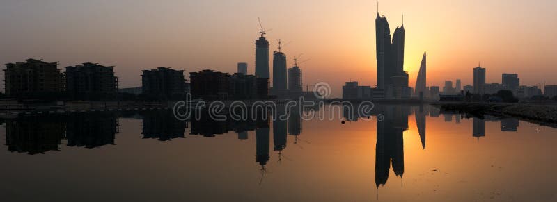 Bahrain skyline at sunrise editorial stock image. Image of residential ...