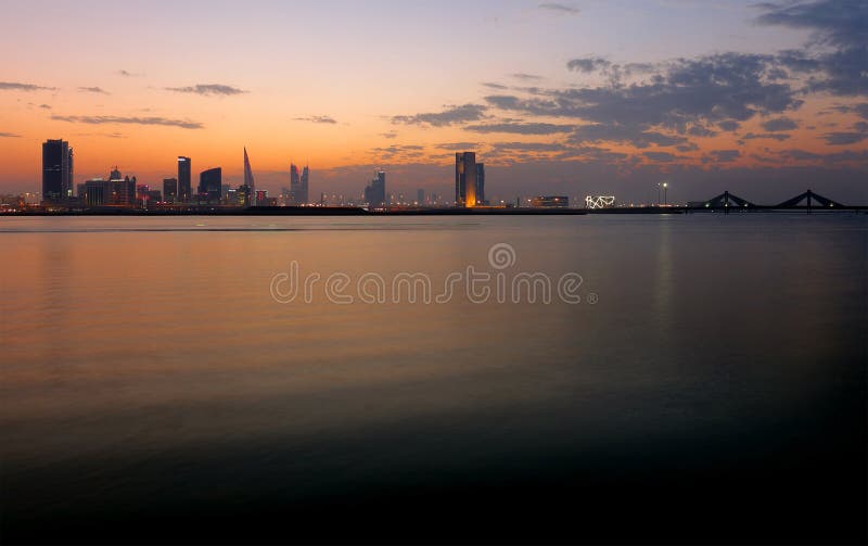 Bahrain Skyline at sunset stock photo. Image of magic - 81277850