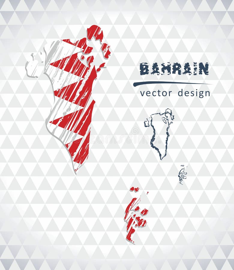 Bahrain Map Hand Drawn Sketch. Vector Concept Illustration Flag ...