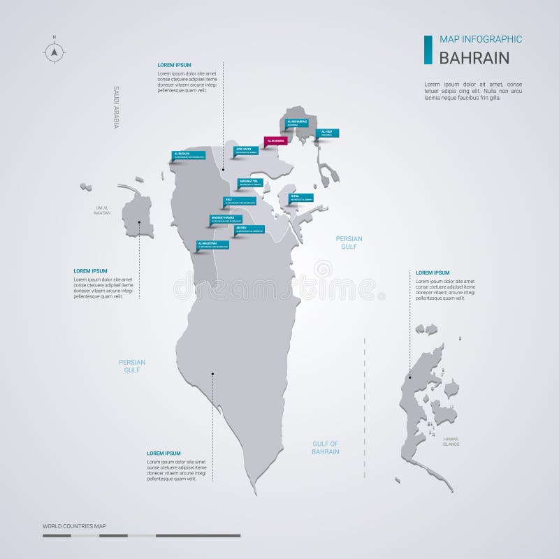 Bahrain Vector Map with Infographic Elements, Pointer Marks Stock ...