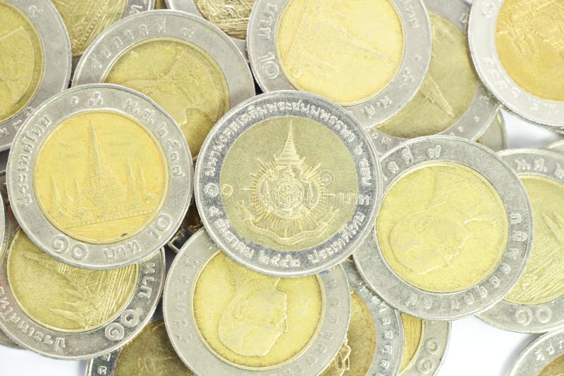 10 baht coin in group stock photo. Image of icon, closeup - 37901464