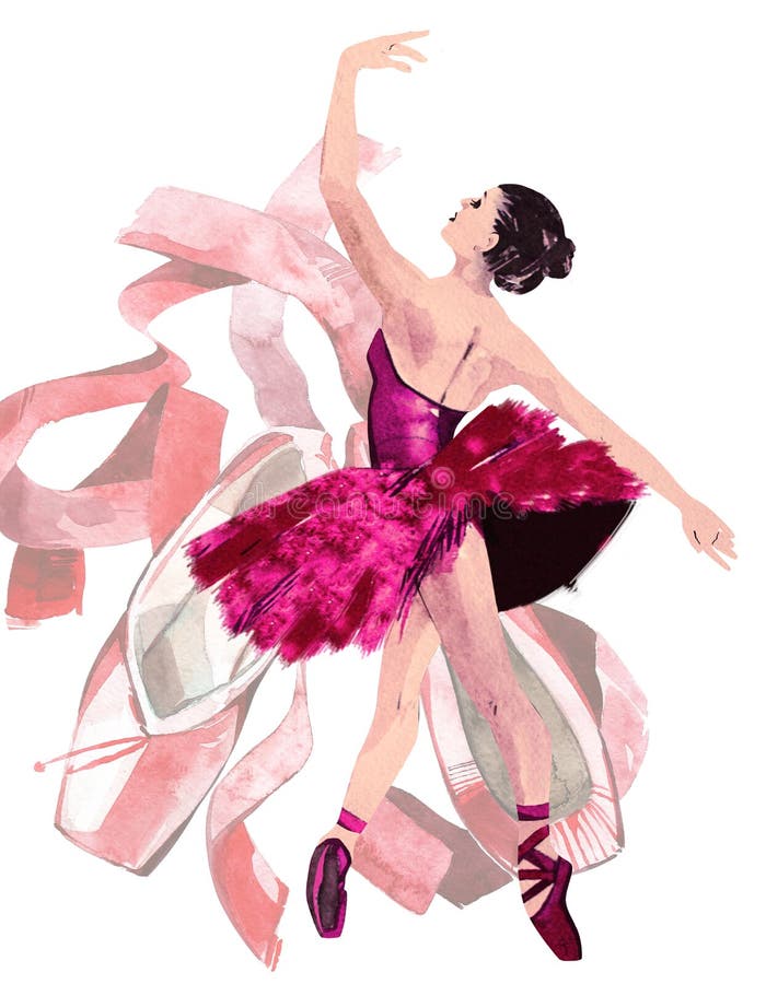Bailarina De La Acuarela Pintada A Mano Con Ballet De La Palabra