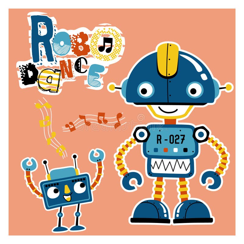 Baile Divertido De La Historieta De Los Robots Ilustración del Vector ...