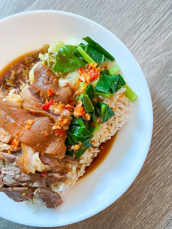 Braised Pork Leg with Steamed Rice Ready To Eat Stock Photo - Image of ...