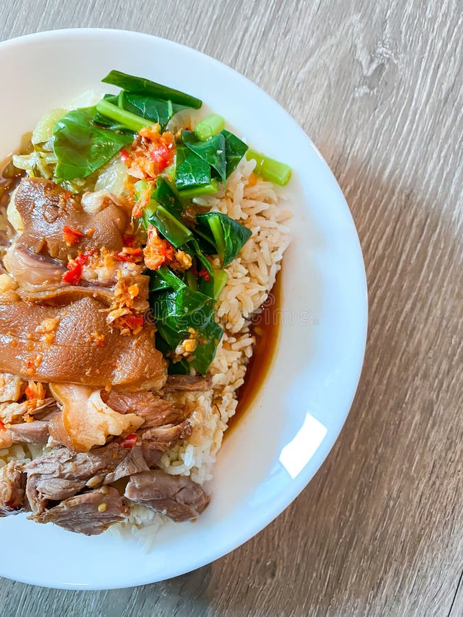 Braised Pork Leg with Steamed Rice Ready To Eat Stock Image - Image of ...