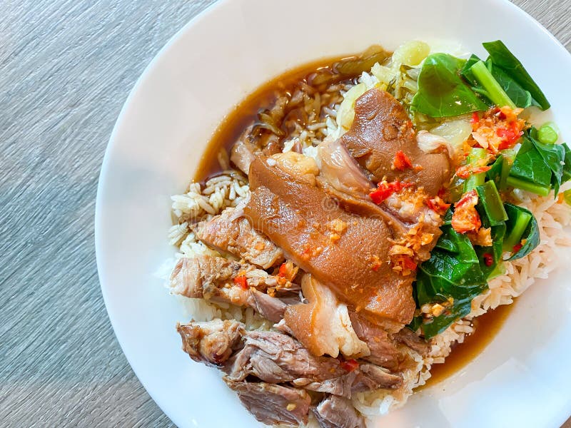 Braised Pork Leg with Steamed Rice Ready To Eat Stock Image - Image of ...