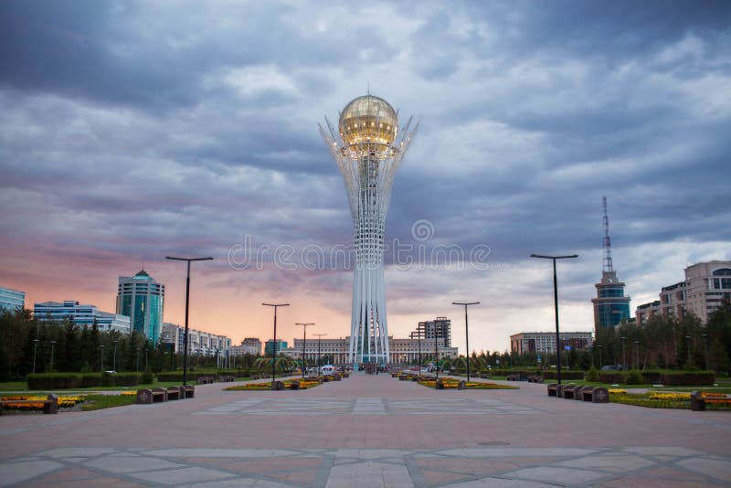 Baiterek on the Square at Sunset Stock Photo - Image of astana ...