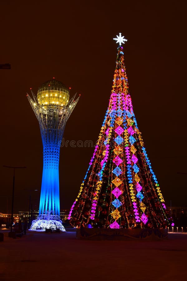 The BAITEREK Tower in Astana with a Christmas Tree Editorial Photo ...