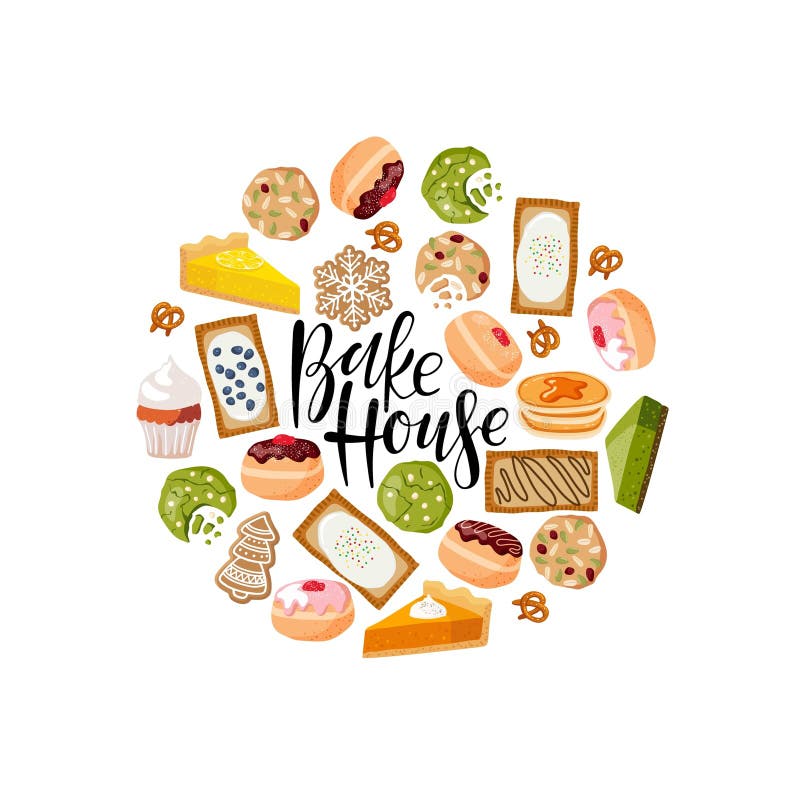 Bake House Banner. Circle Shape Composition from Hand Drawn Bakery ...