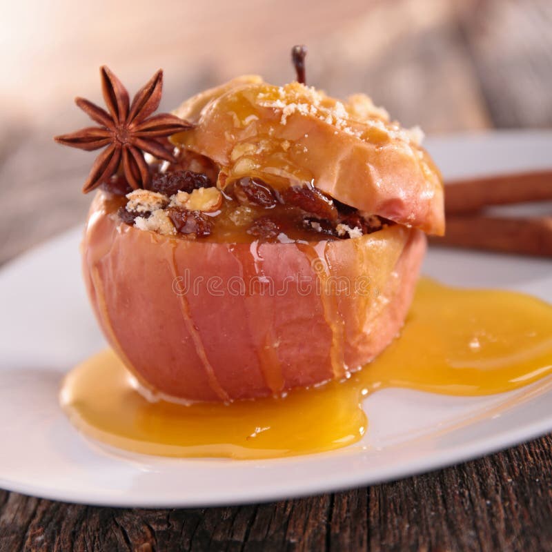 Baked apple stock photo. Image of dessert, almond, wood - 49487188