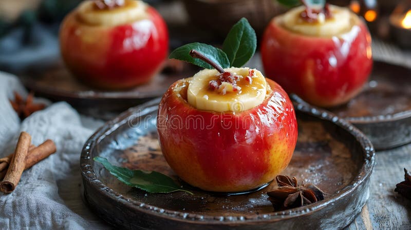 Baked Apples with Marzipan Filling Stock Illustration - Illustration of ...