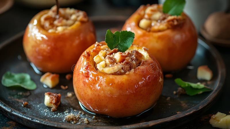 Baked Apples with Marzipan Filling Stock Illustration - Illustration of ...