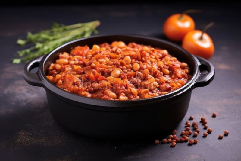 Baked Beans in Black Bowl on Stone Table Stock Photo - Image of bowl ...