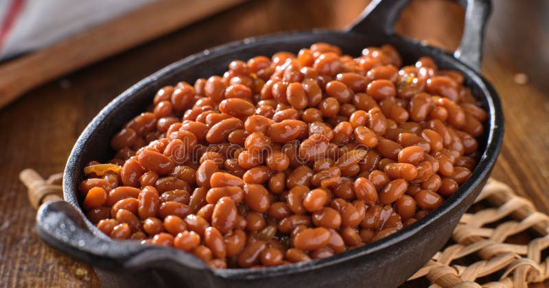 Baked Beans in Cast Iron Skillet Stock Image - Image of sauce, brown ...