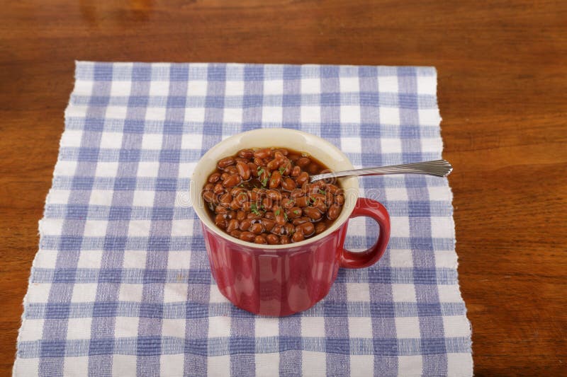 Baked Beans in Red Mug with Spoon Stock Image - Image of vegetable ...