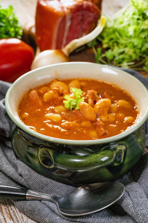 Baked Beans in Tomato Sauce Stock Image - Image of spoon, wooden: 276933087