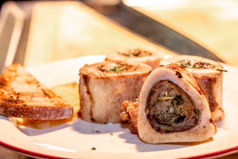 Baked Beef Bones with Bone Marrow are on a Plate Stock Photo - Image of ...